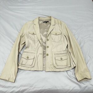 Theory | Jackets & Coats | Theory Beige Leather Biker Jacket Style ...